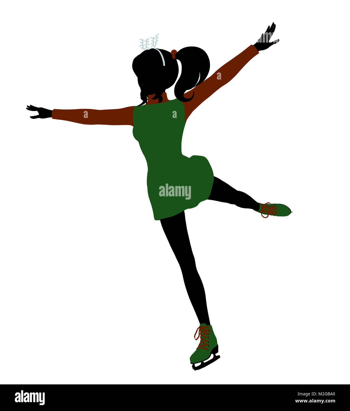 Christmas elf ice skating illustration silhouette on a white background ...