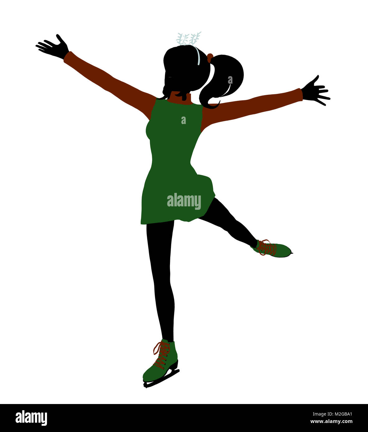 Christmas elf ice skating illustration silhouette on a white background ...