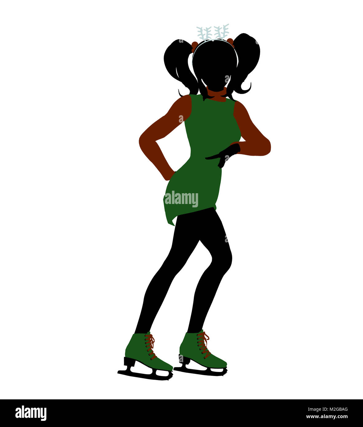 Christmas elf ice skating illustration silhouette on a white background ...