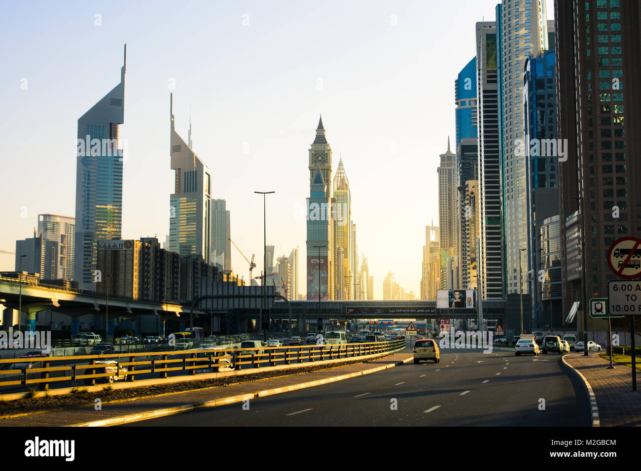 DUBAI, UNITED ARAB EMIRATES - FEBRUARY 5, 2018: Dubai downtown street ...