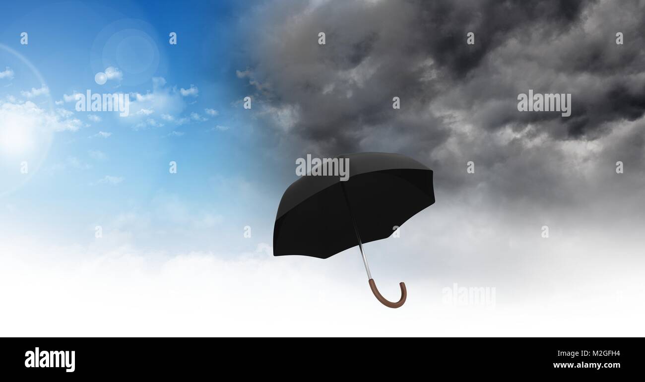 Umbrella with Grey sky and blue sky weather change transition Stock ...