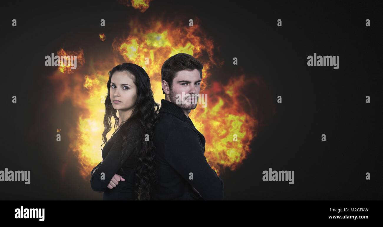 Couple with burning fire flames Stock Photo - Alamy