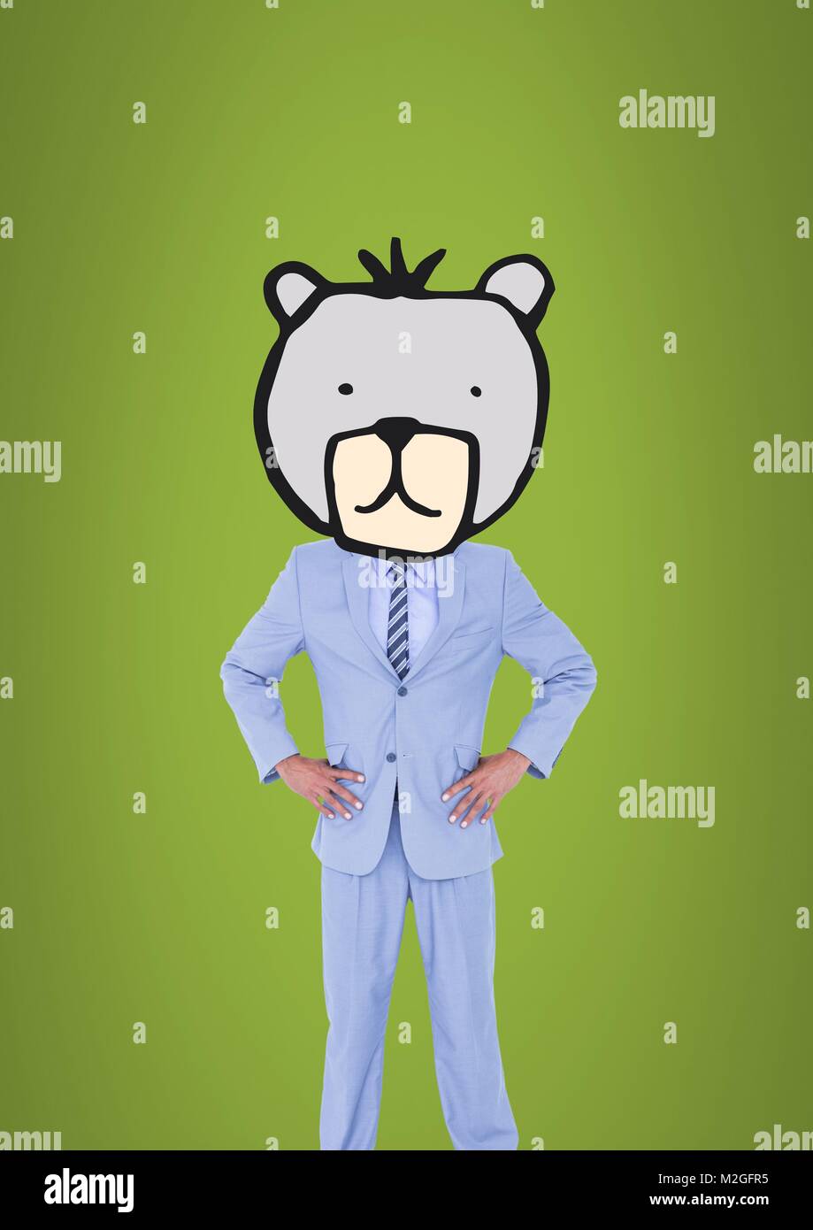 Man with bear animal head face Stock Photo - Alamy