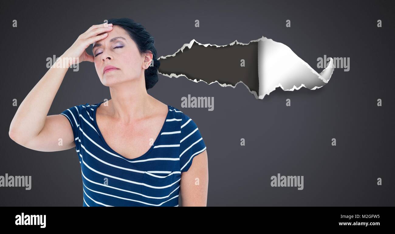 Stressed and upset woman with torn paper Stock Photo - Alamy