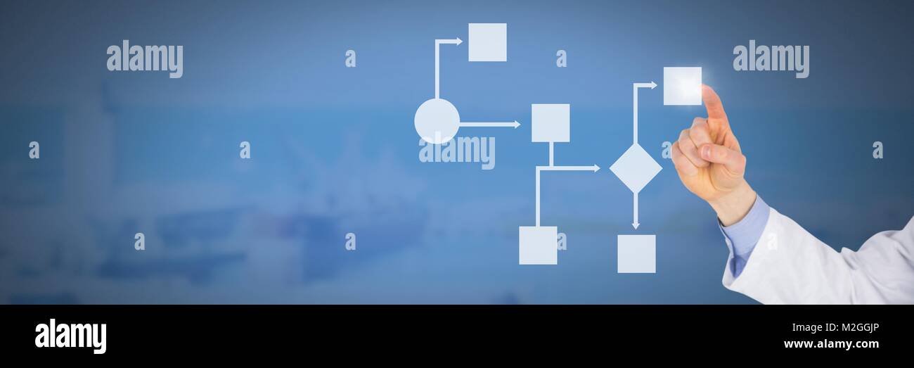 Laboratory Doctor Hand touching white wireframe Stock Photo - Alamy