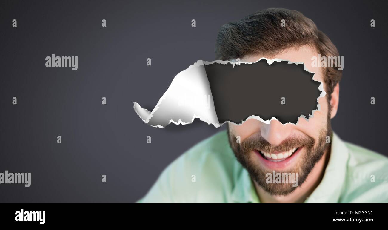 Man with torn paper on eyes Stock Photo - Alamy