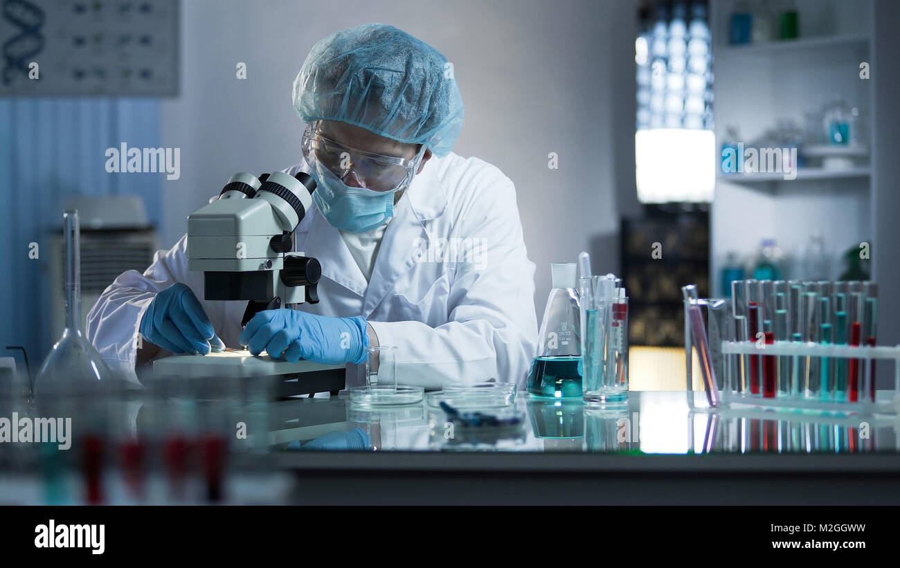 Scientist preparing workplace for studying dna branches for cloning ...