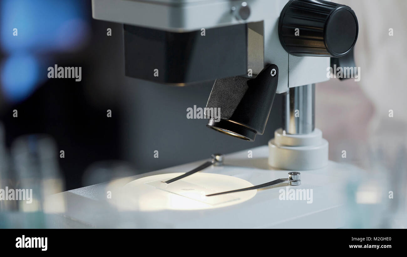 Close-up of laboratory microscope, medical diagnostic equipment at ...