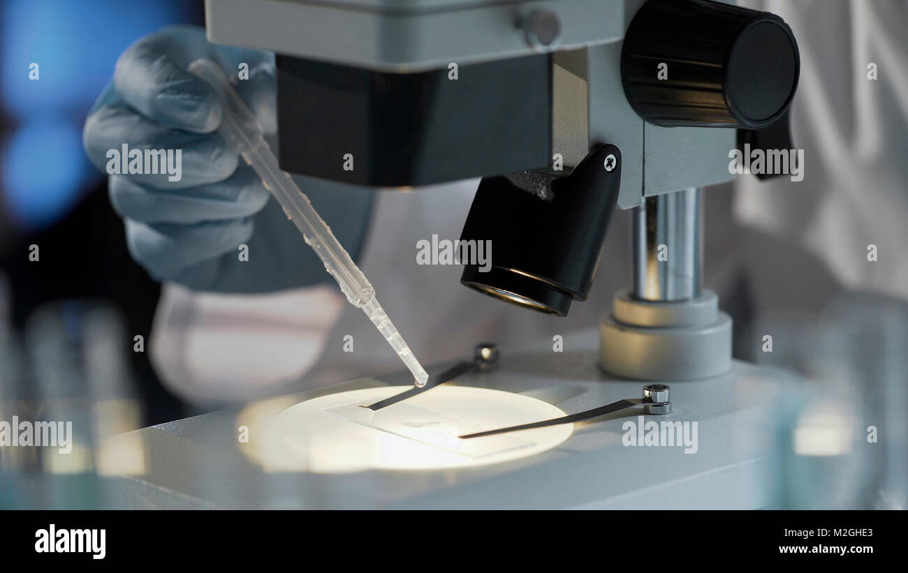 Research analyst adding reagent to drug to keep tracking chemical ...