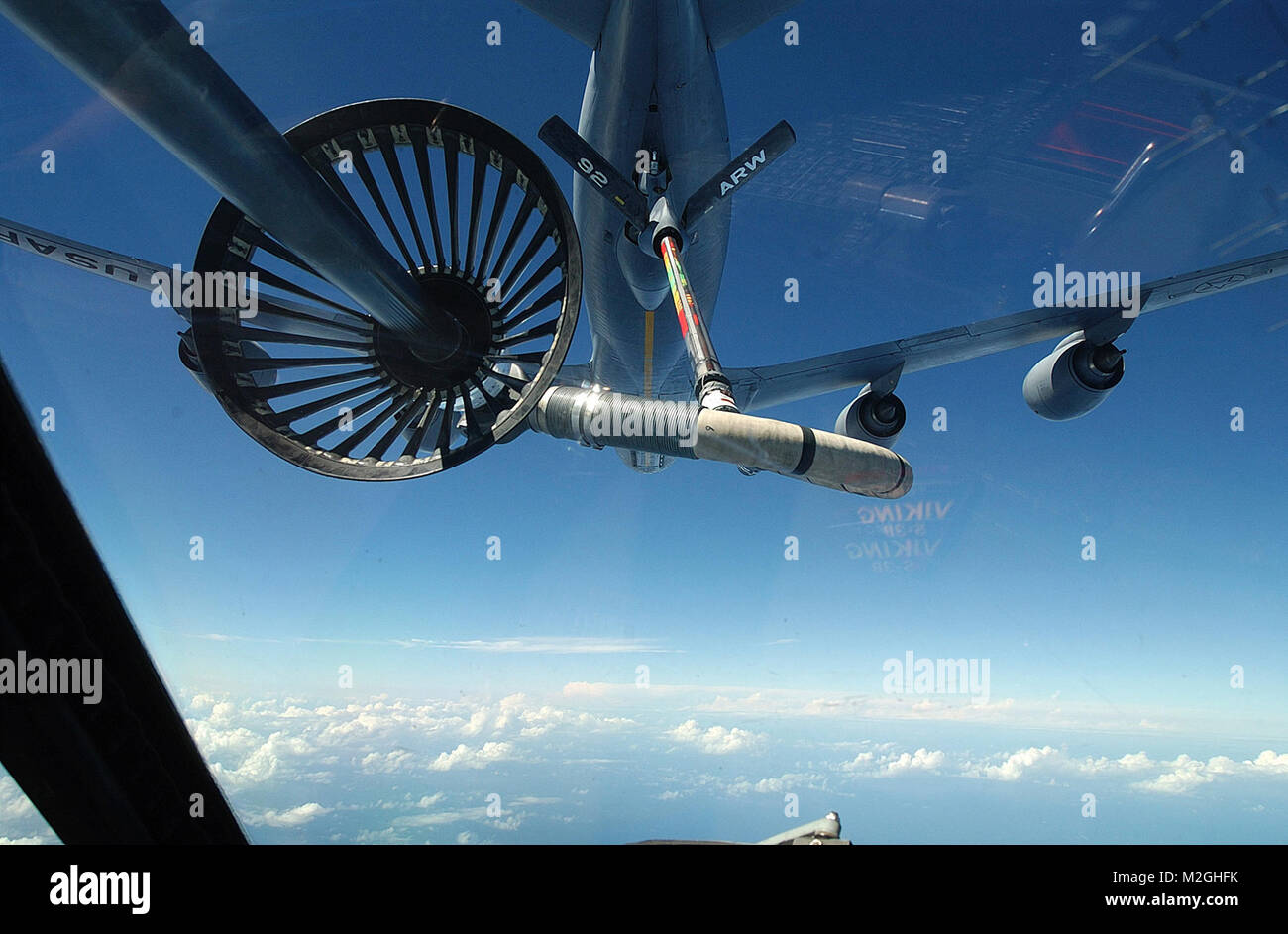 A U.S. Air Force KC-135 provides fuel for a U.S. Navy S-3B Viking from ...