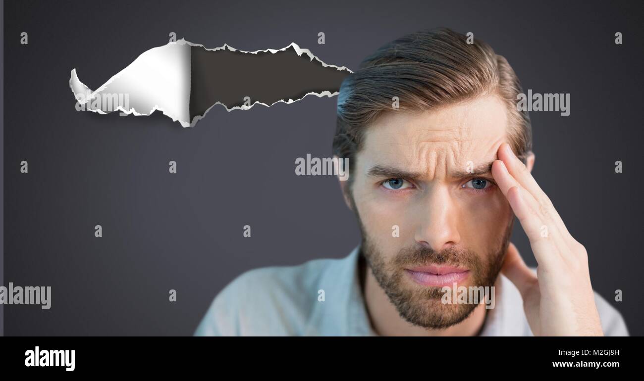 Anxious stressed man with torn paper Stock Photo - Alamy