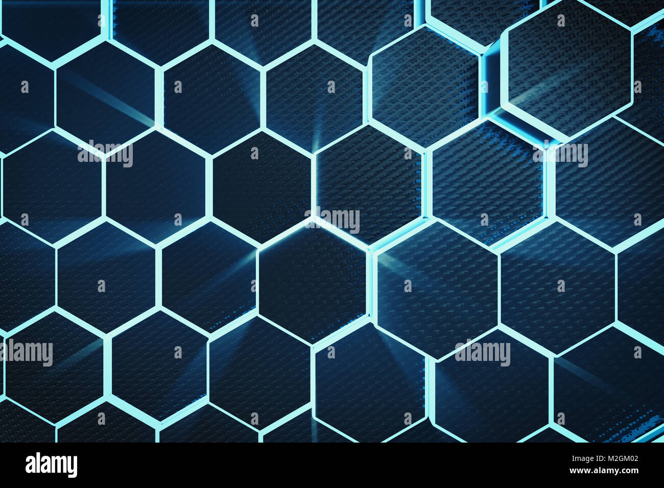 3D illustration blue abstract hexagonal geometric background. Structure ...