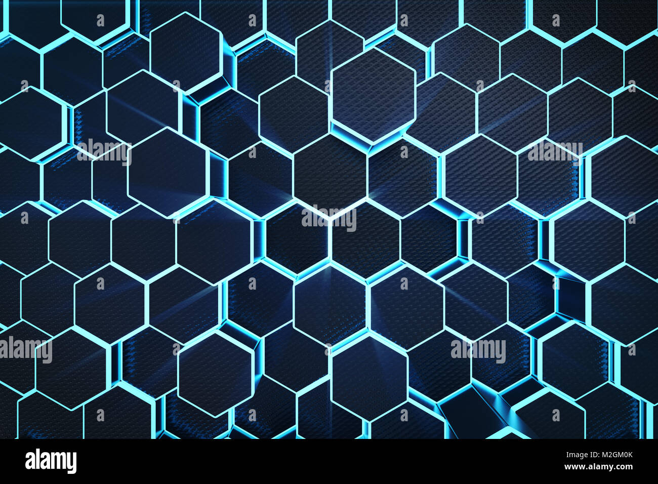 3D illustration blue abstract hexagonal geometric background. Structure ...