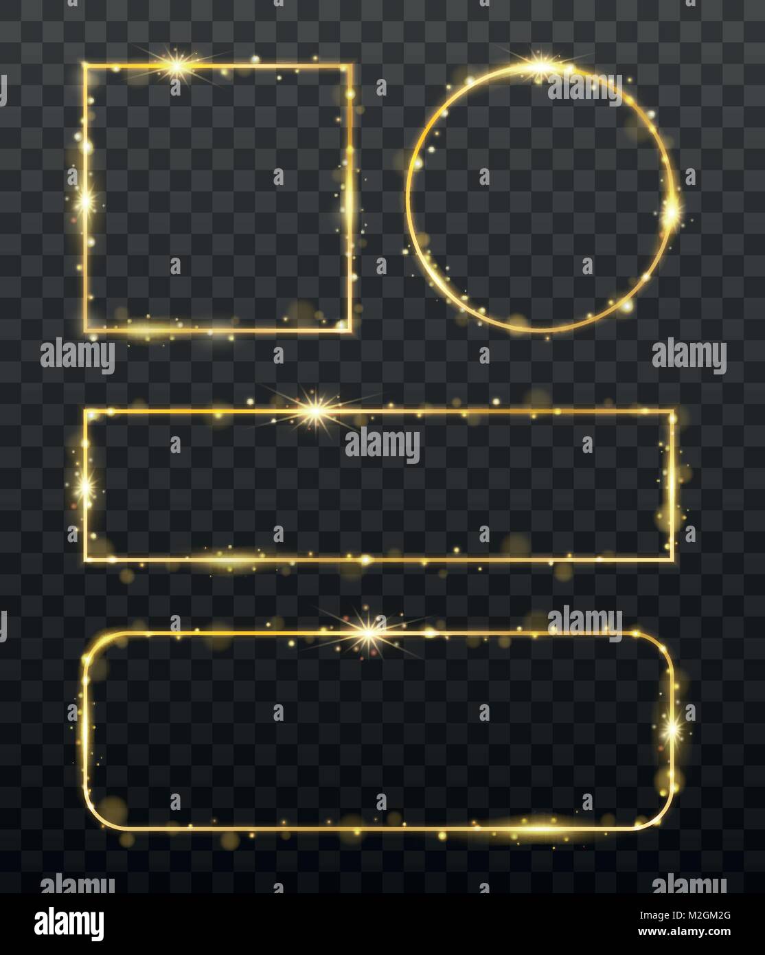 Golden glowing frames with shiny gold sparks. Decorative element for ...