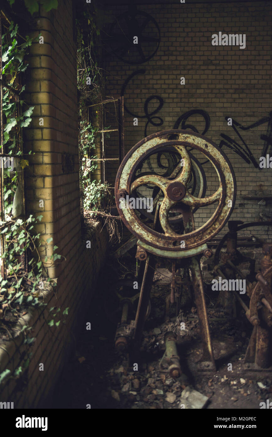 Abandoned building and old machinery in Beelitz, Germany outside of ...
