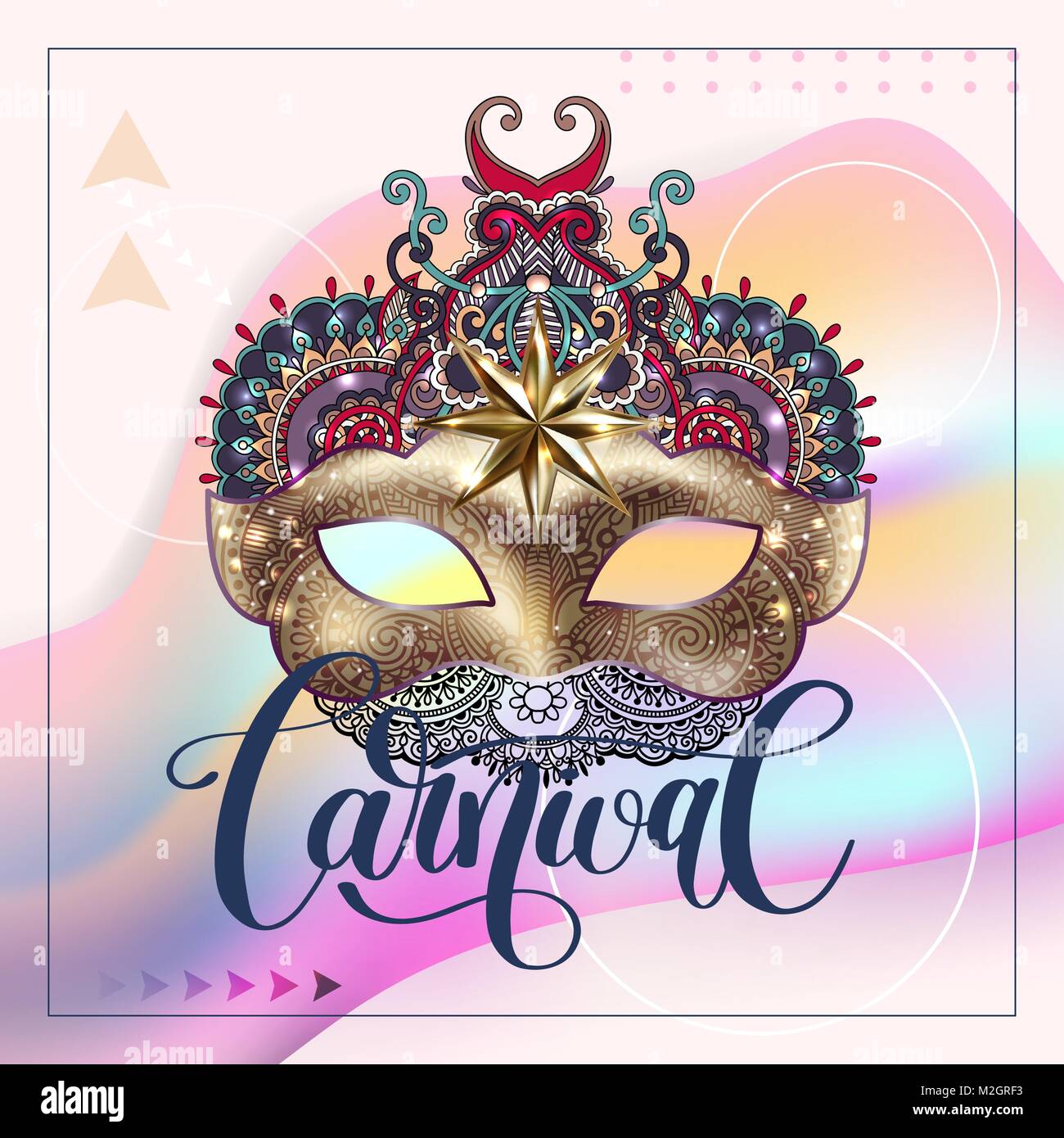 3d gold venetian carnival mask with ornamental floral feather Stock ...