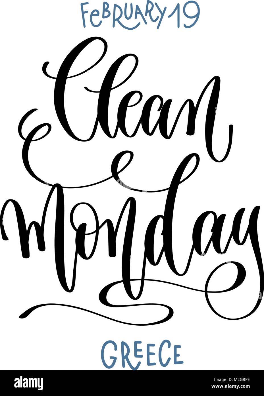 february 19 - clean monday - Greece, hand lettering inscription Stock ...