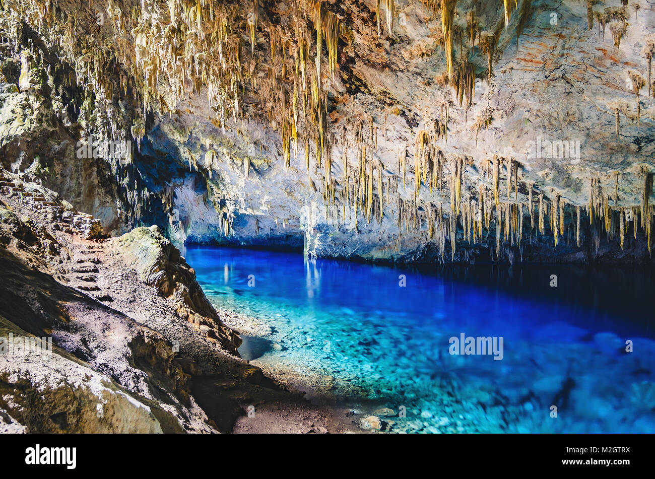 Bonito, Brazil - November 19, 2017: Inside the grotto of Lago Azul, a ...