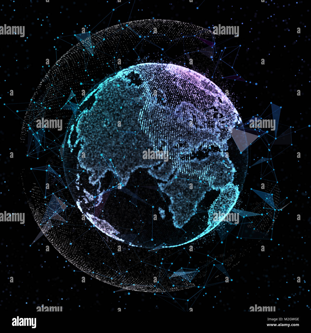 3d illustration of detailed virtual planet Earth. Technological digital ...