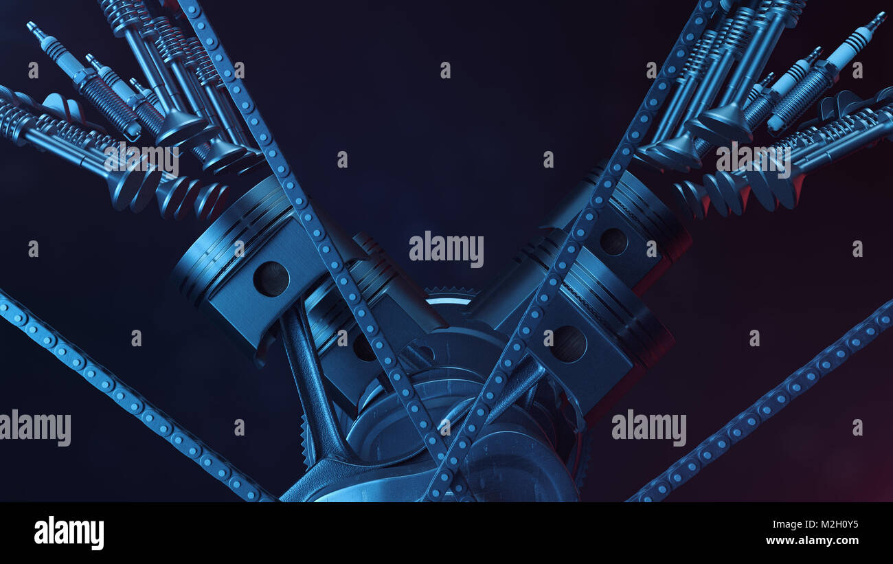 3d illustration of an internal combustion engine. Engine parts ...