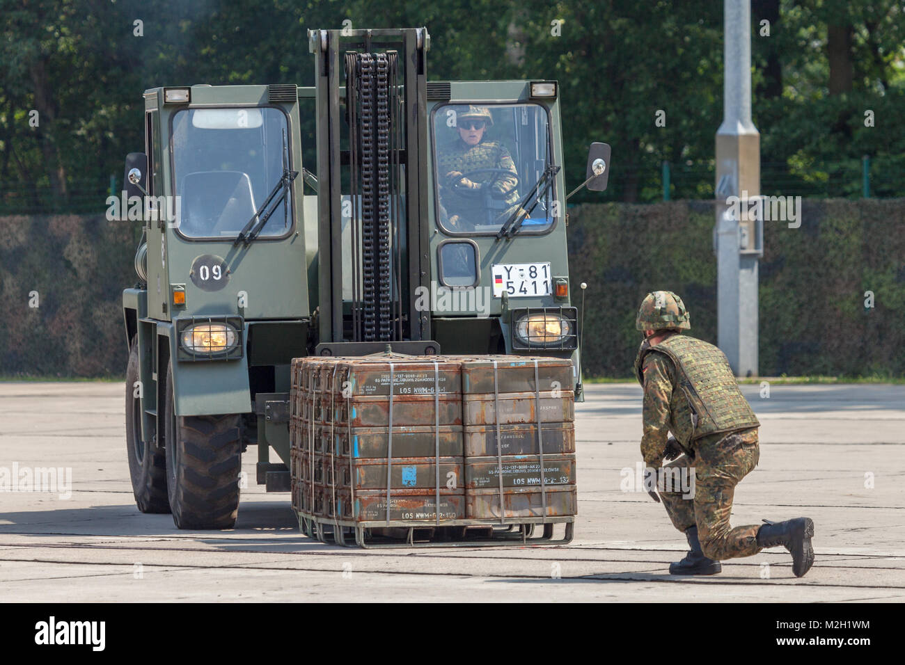 BURG / GERMANY - JUNE 25, 2016: german military forklift FUG 2,5 lifts ...