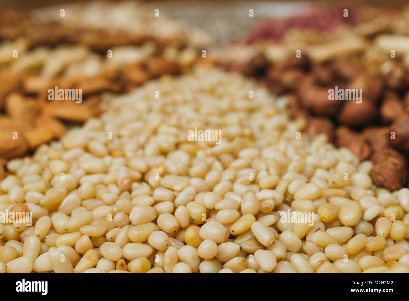 Nuts mix in a canvas bag in table Stock Photo - Alamy