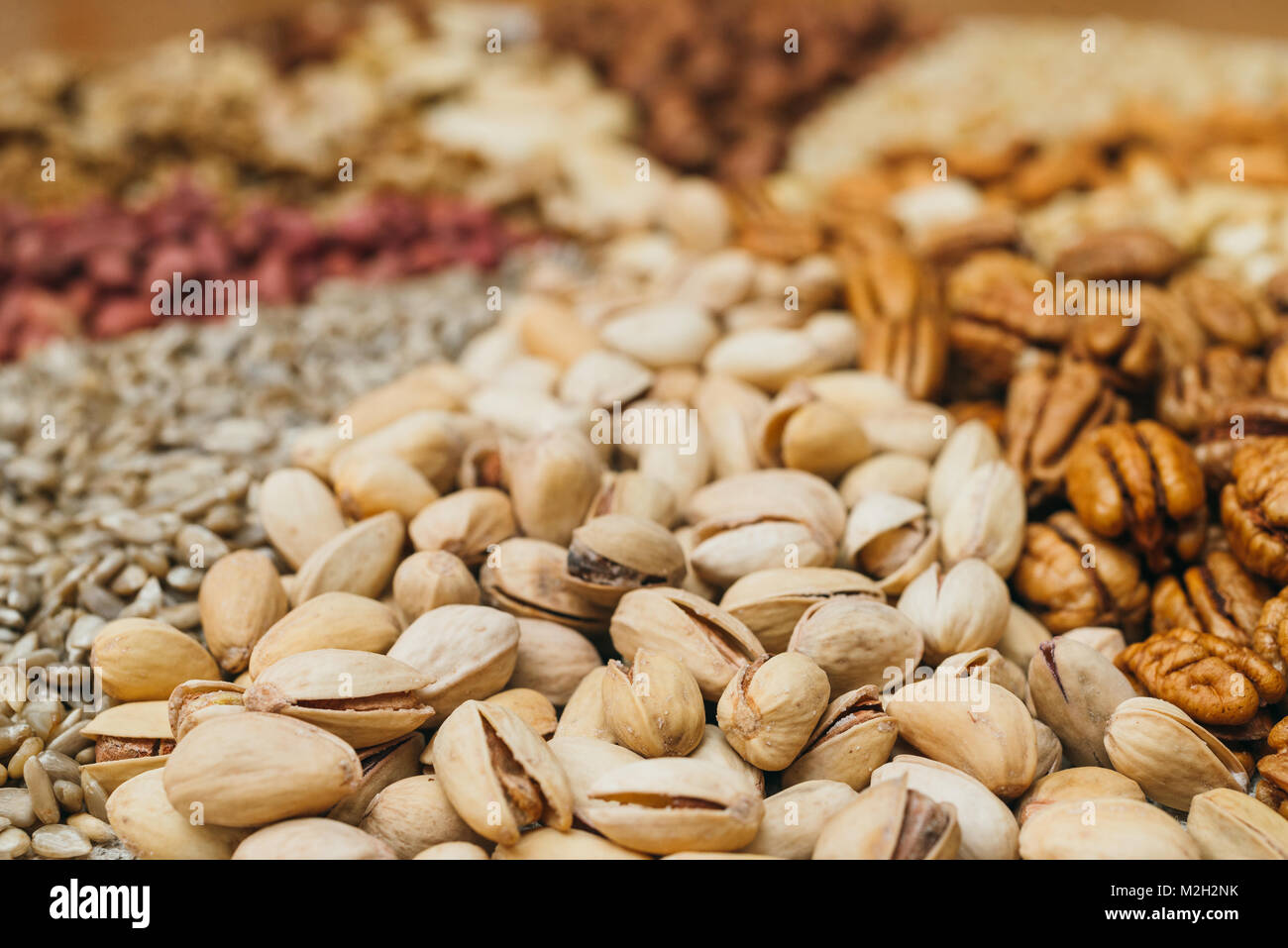 Nuts mix in a canvas bag in table Stock Photo - Alamy