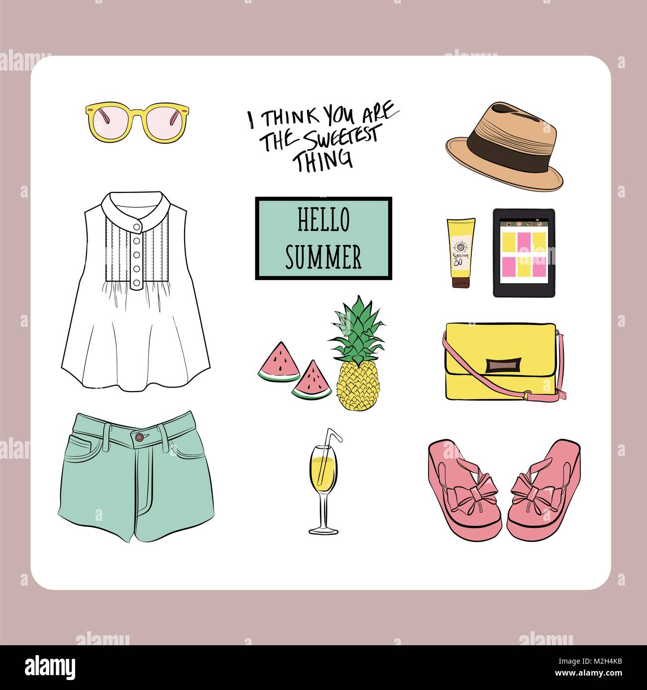 Hand drawn fashion vector illustration. Summer outfit collection ...