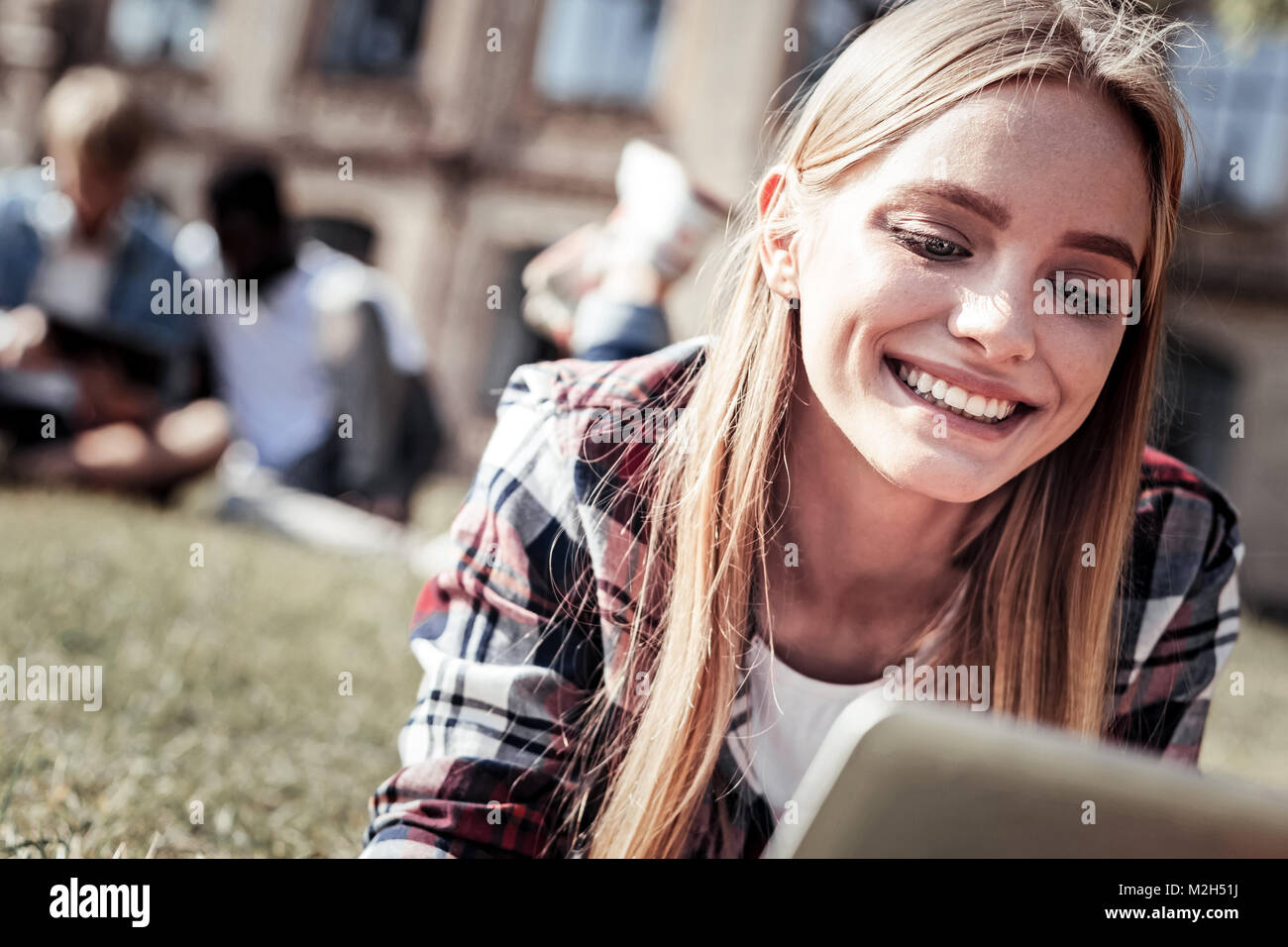 Happy nice woman smiling Stock Photo - Alamy