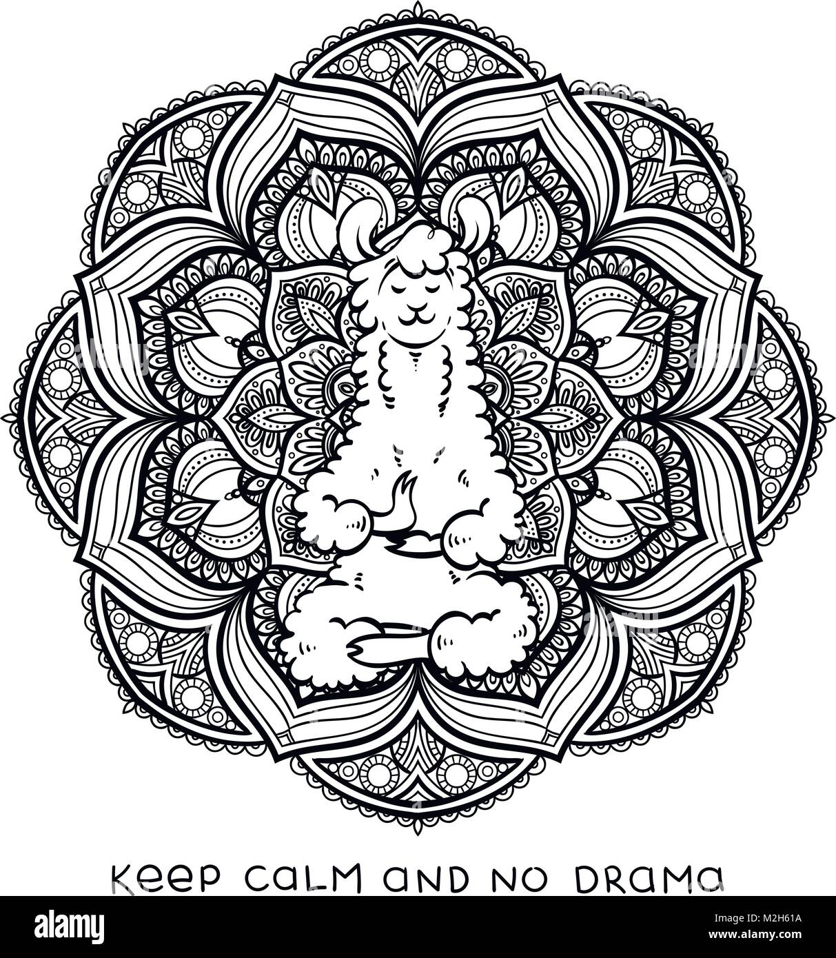 Cute meditating furry llama. Vector cartoon illustration on a white ...