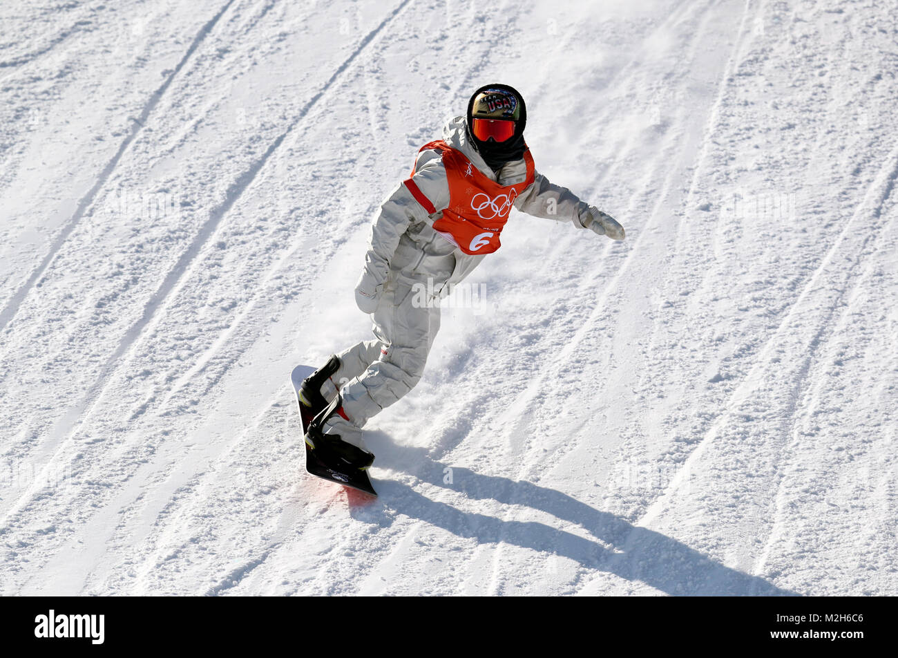 An athlete trains during the Snowboard practice during a preview day at ...