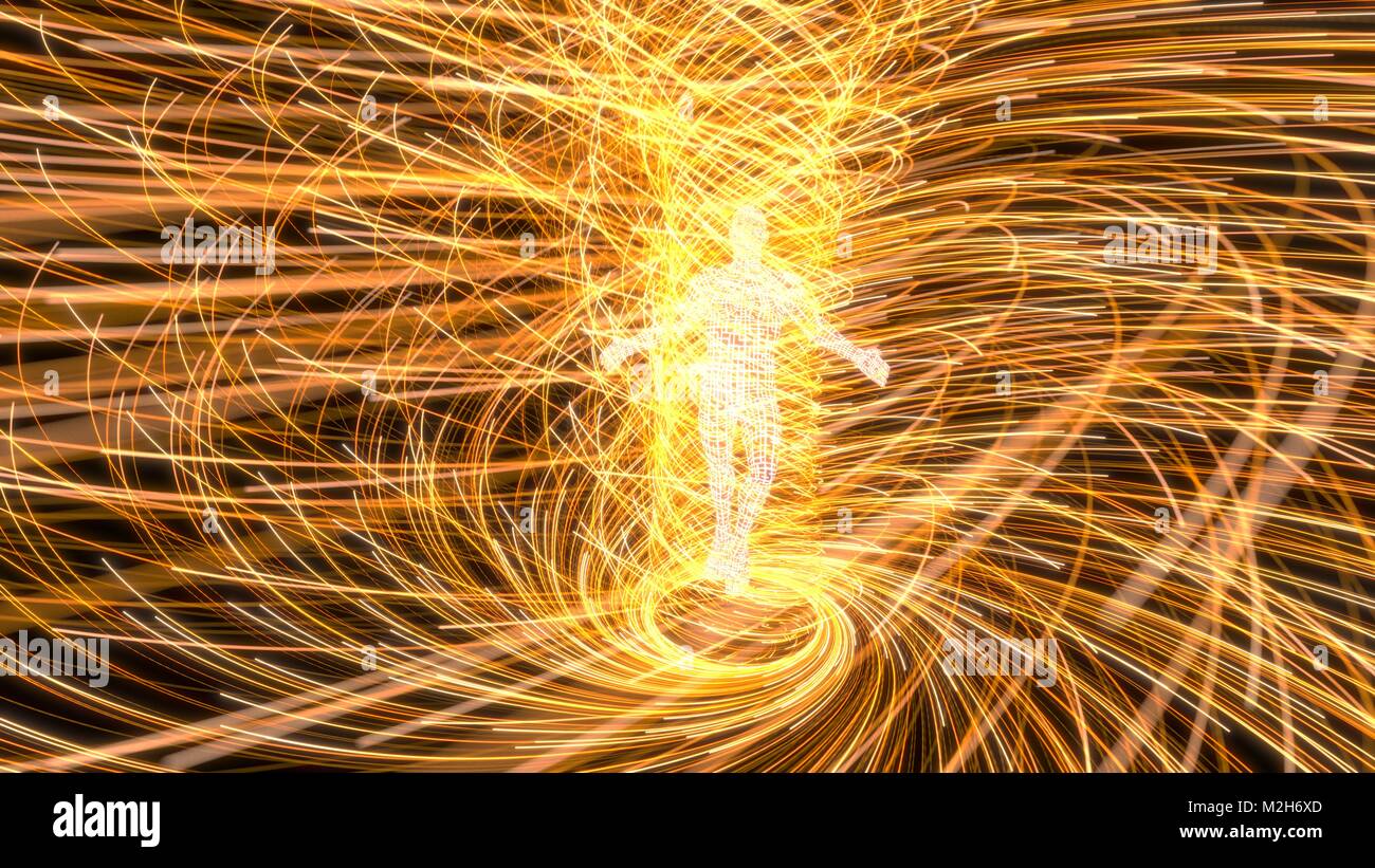 artificial intelligence figure in the center of energy vortex. suitable ...