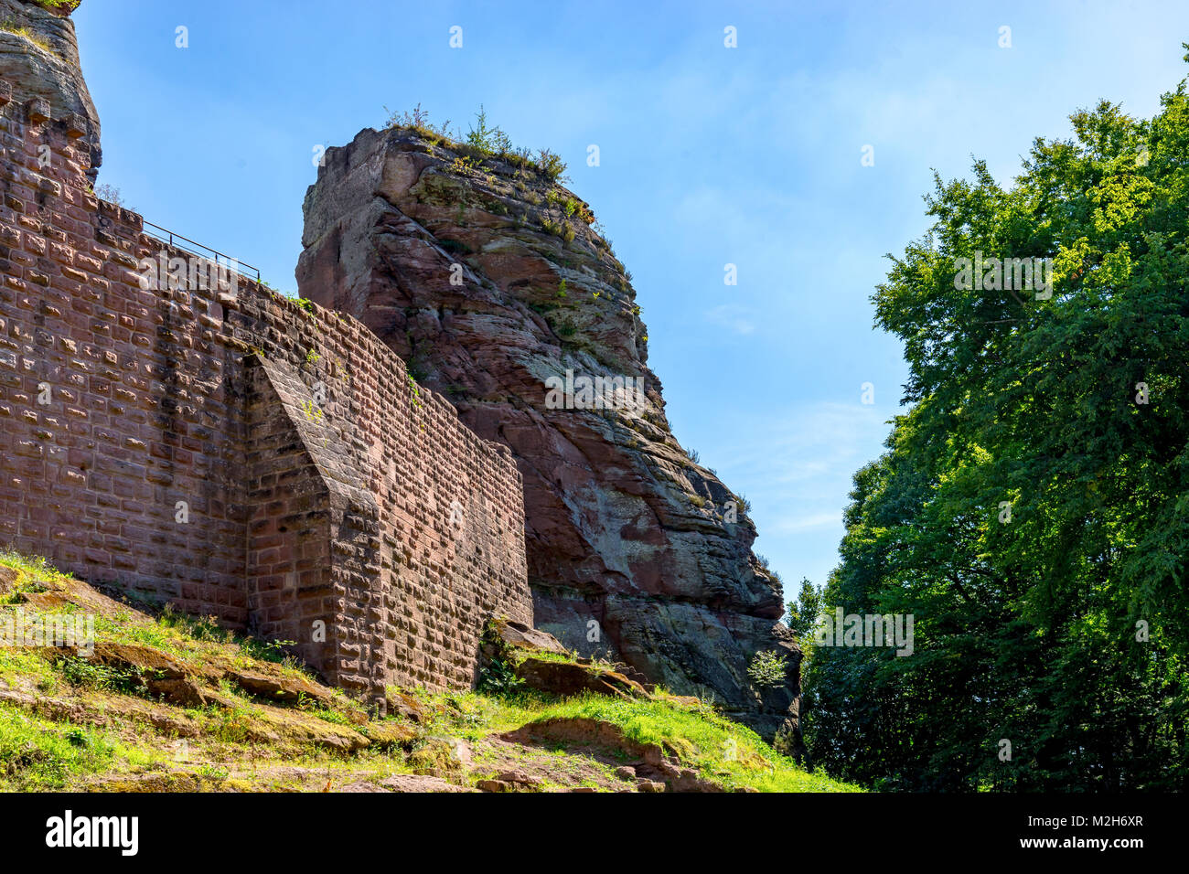 Viewpoint on a rock with railing in Alsace, France Stock Photo - Alamy