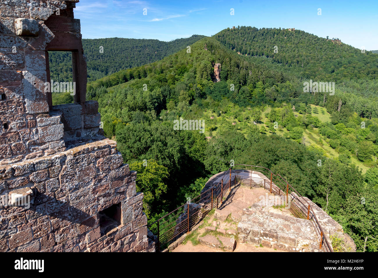 Viewpoint on a cliff with railing in Alsace, France Stock Photo - Alamy