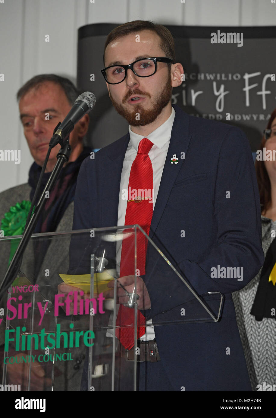 Jack Sargeant speaks at the count in Connah's Quay after winning the ...