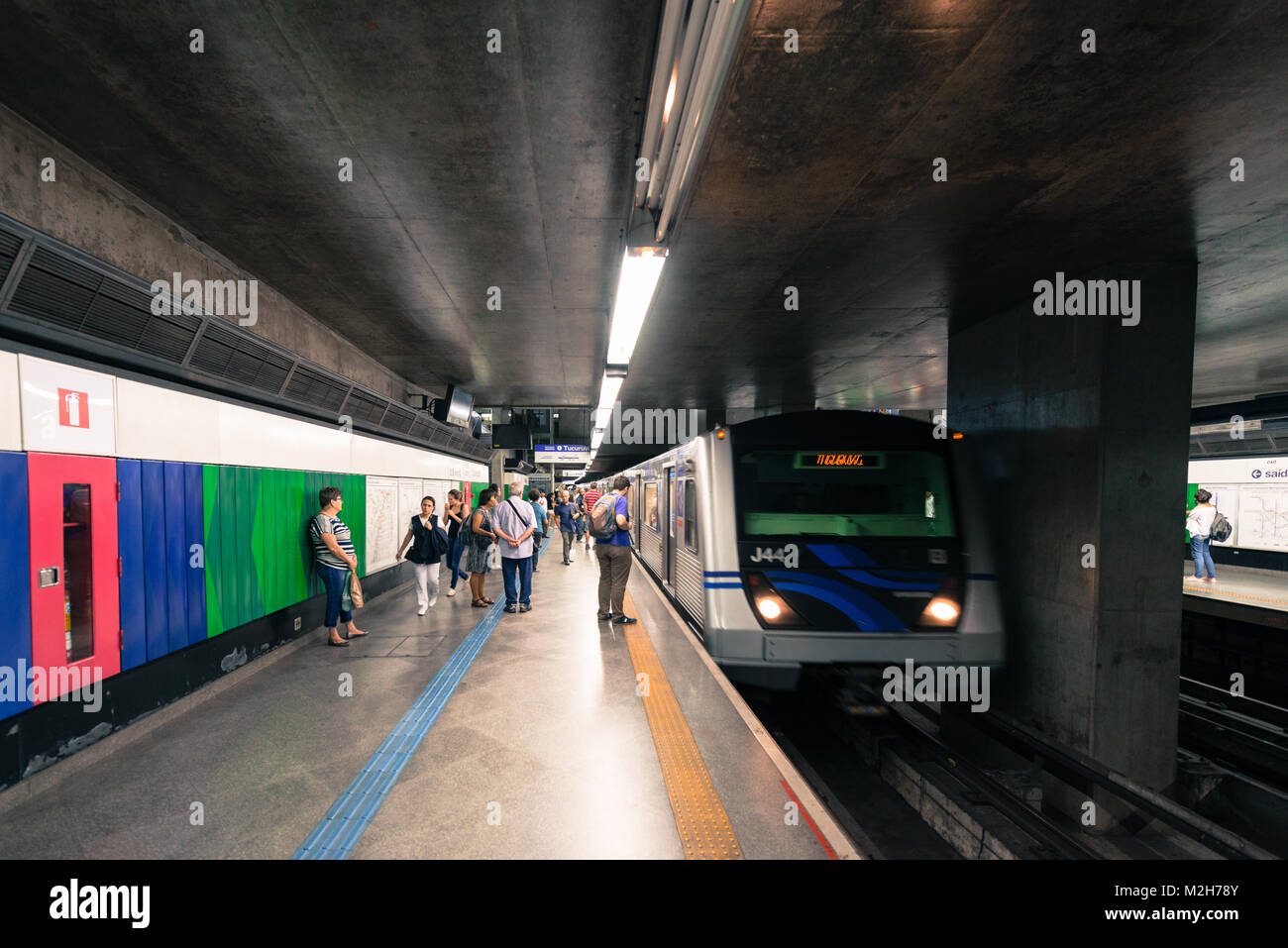 SAO PAULO, BRAZIL - FEBRUARY 02: Horizontal picture of arriving train ...