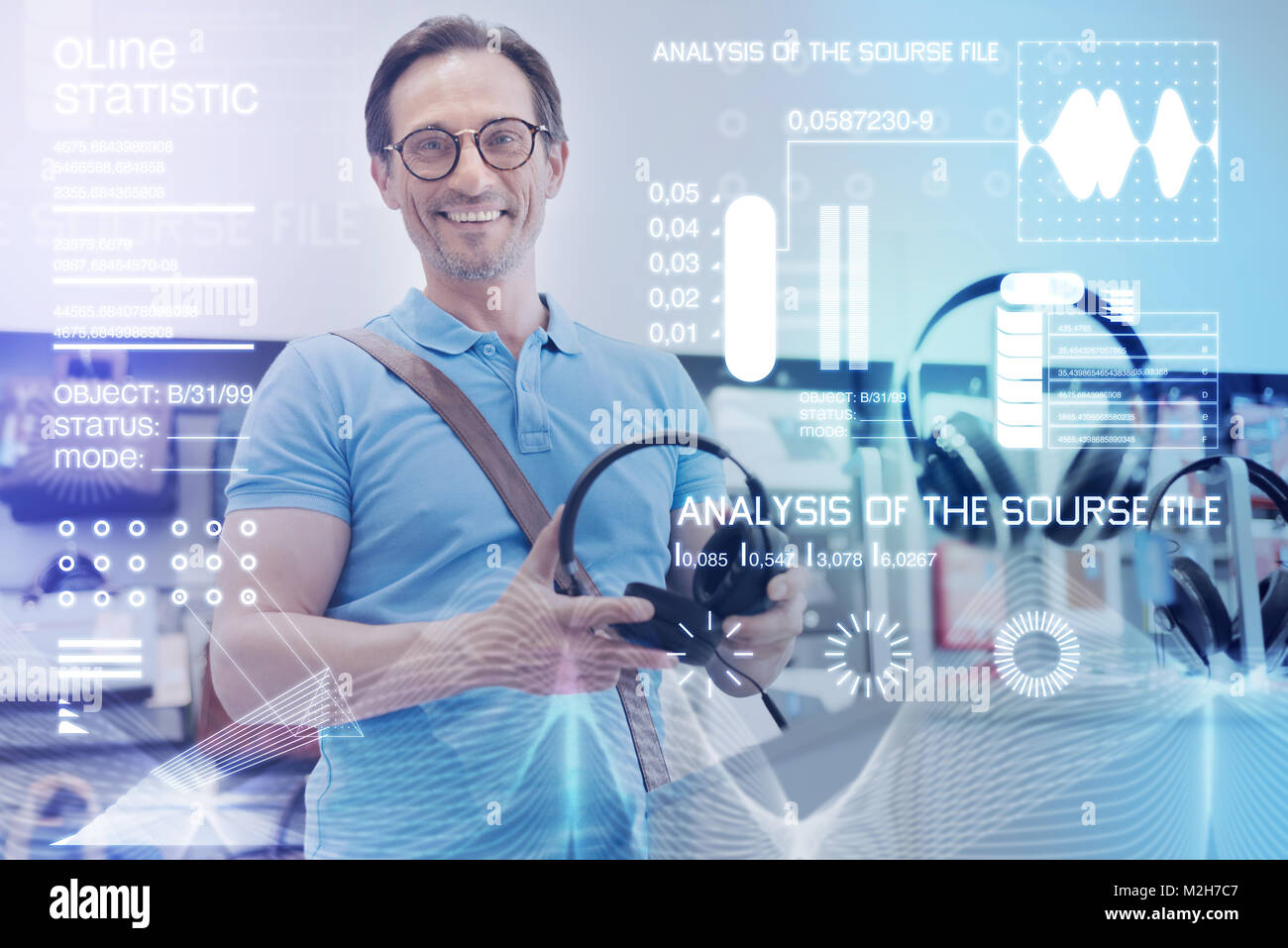 Positive customer feeling satisfied after choosing new headphones Stock ...