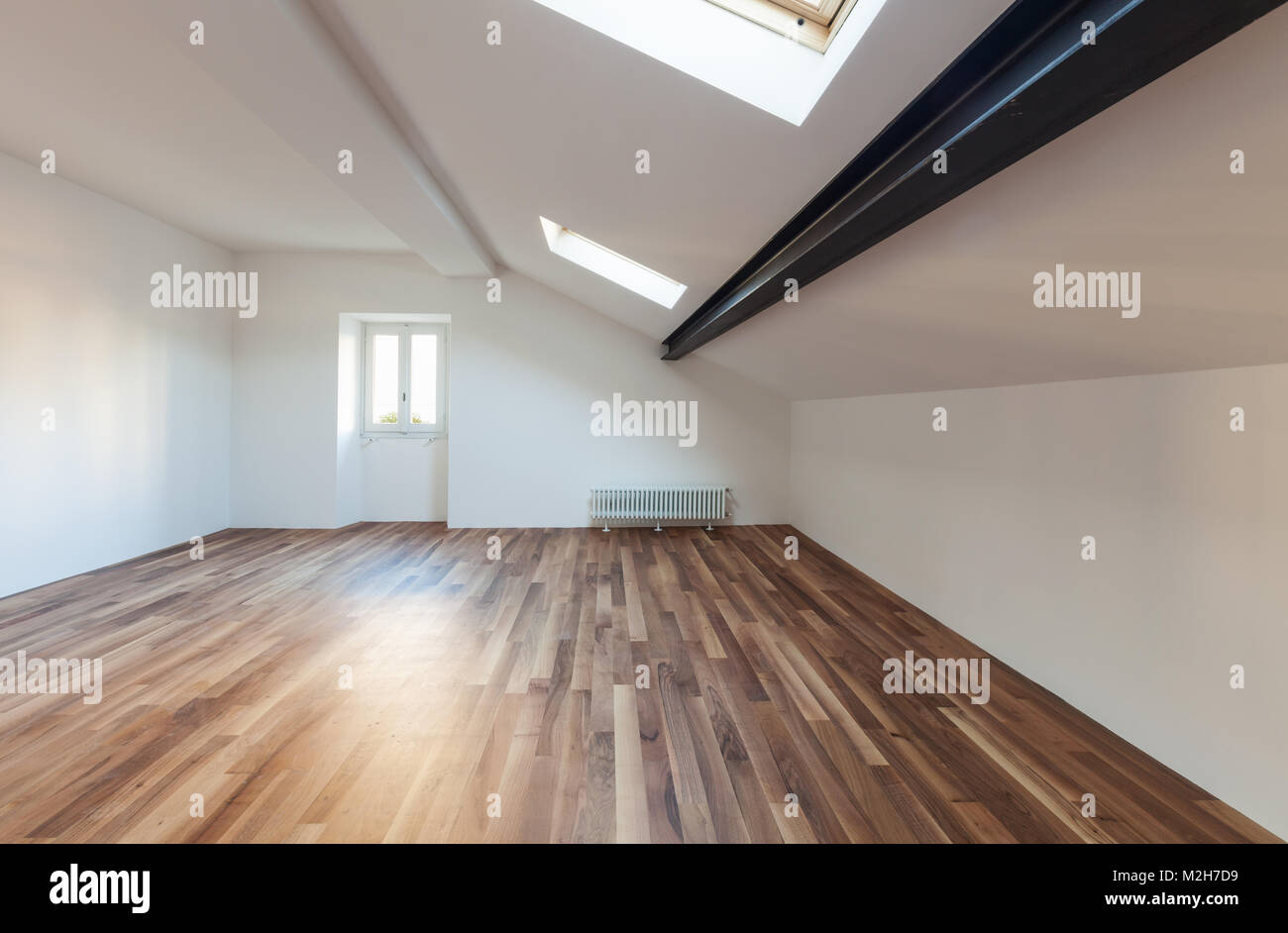 Interior nice loft, wall white, parquet floor Stock Photo - Alamy
