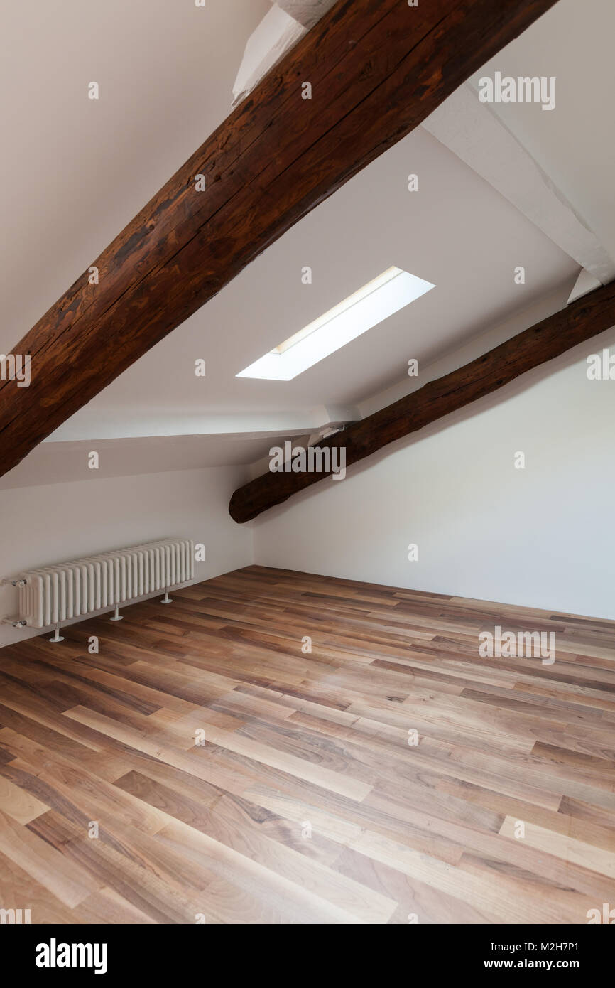 Interior nice loft, wall white, parquet floor Stock Photo - Alamy