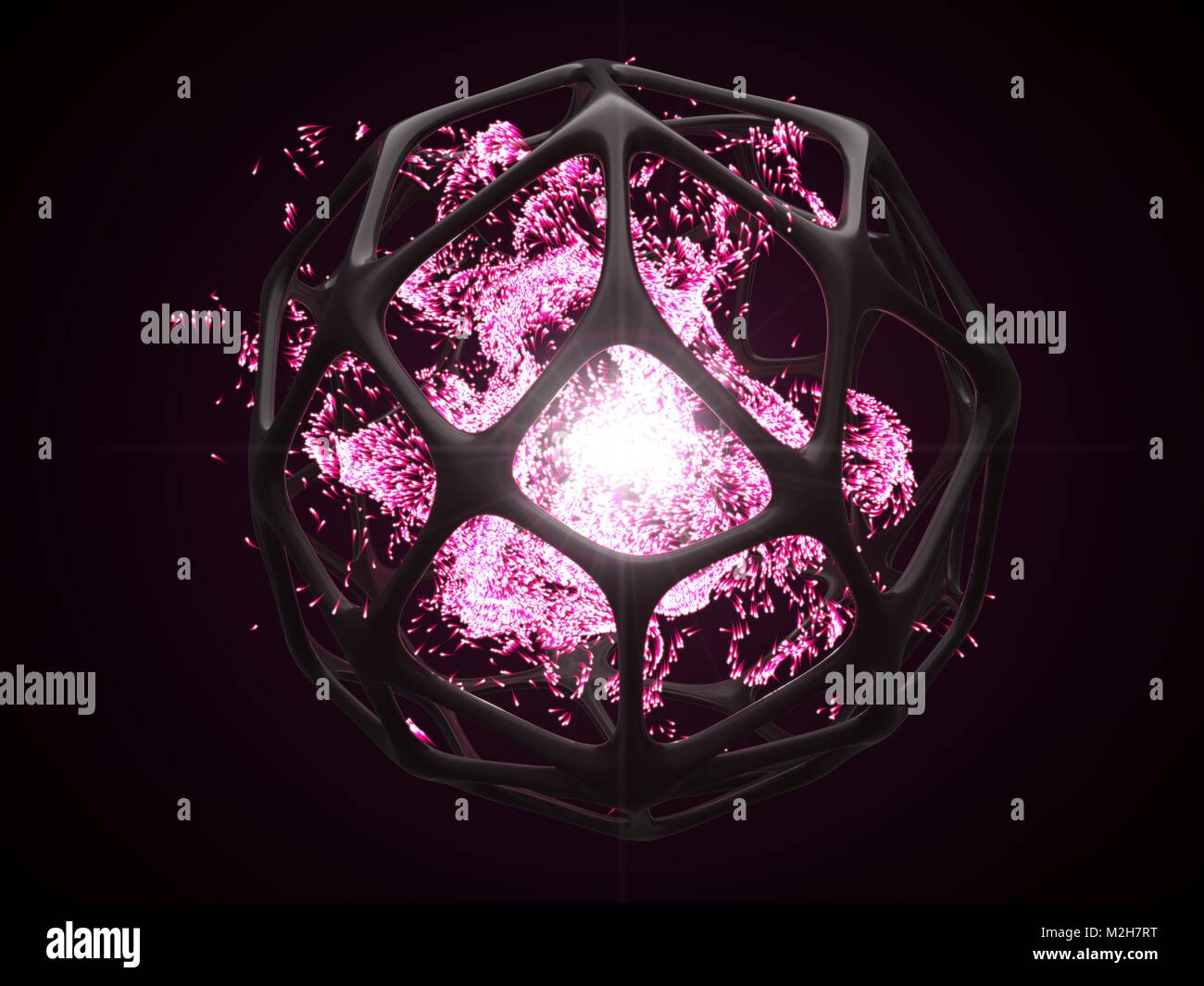 concept of pink energy particles into artifactial black cage. suitable ...