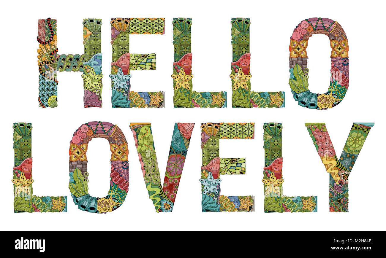 Hand-painted art design. Hand drawn illustration words HELLO LOVELY for ...