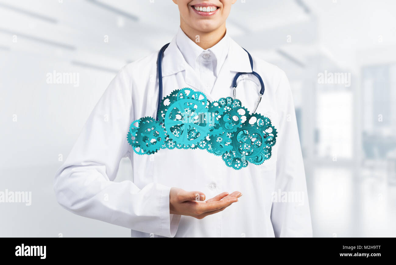 medicine worker presenting in her palms cloud computing concept as ...