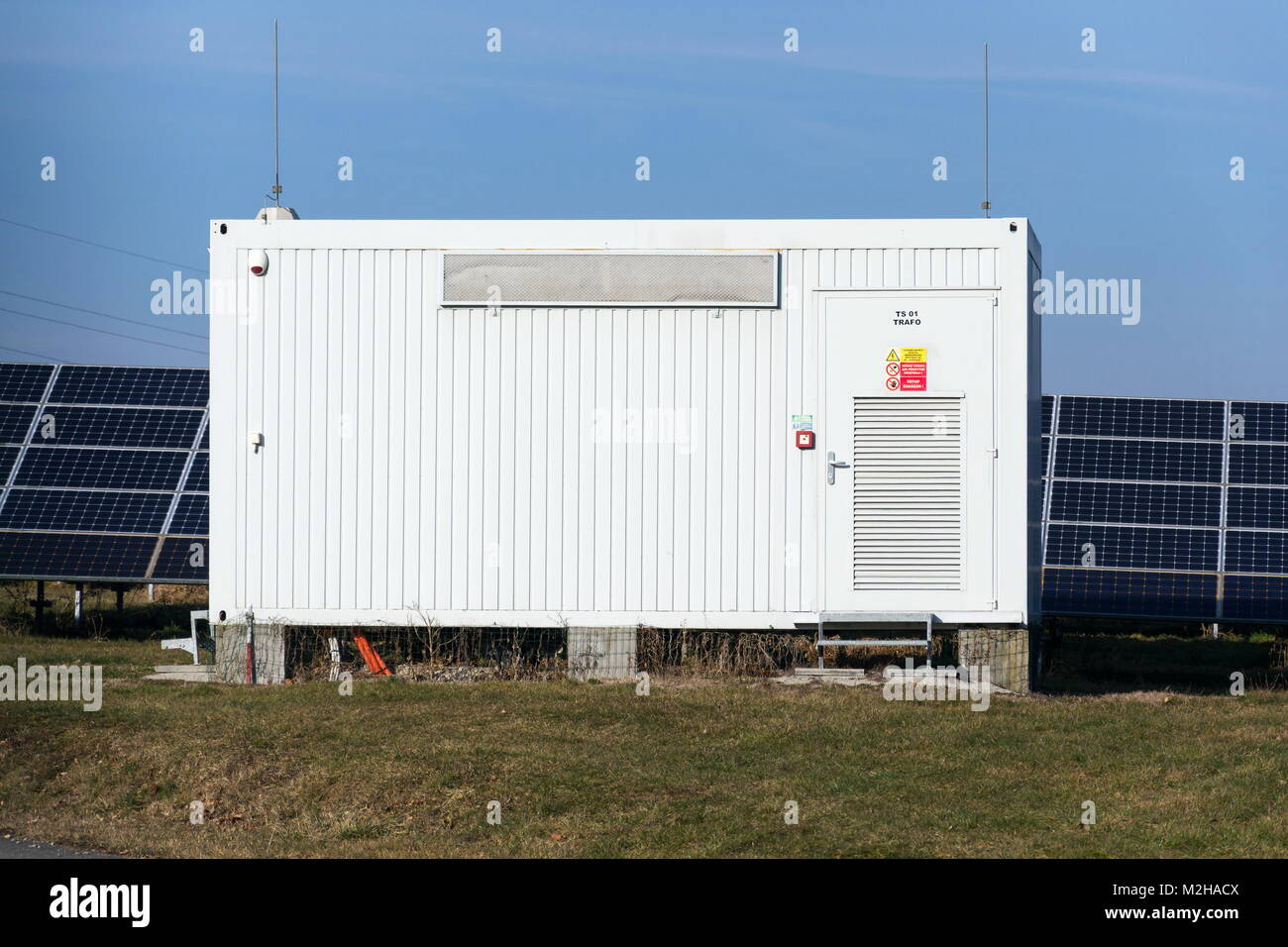 Distribution point at solar panels photovoltaics power station, energy ...