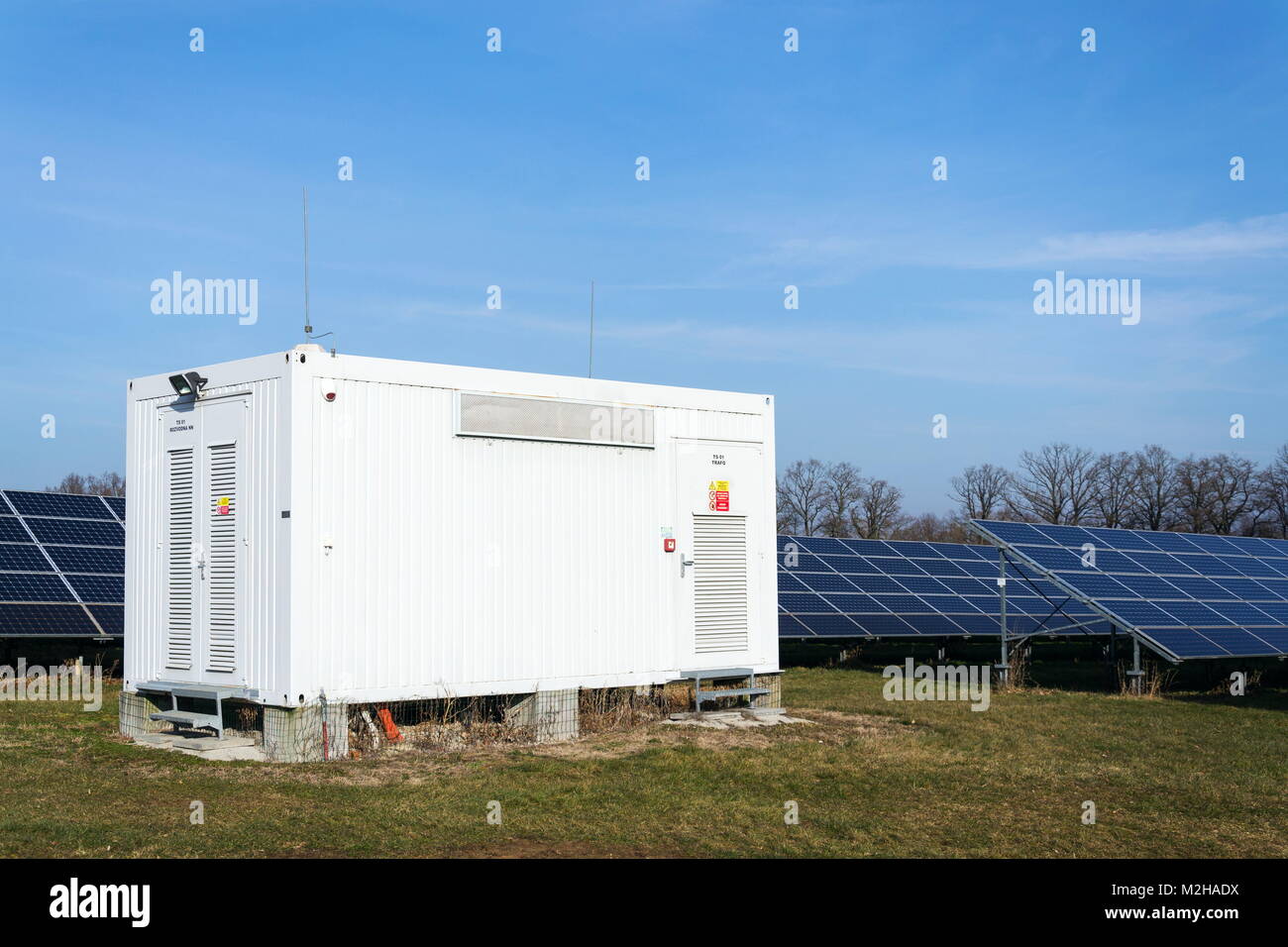 Distribution point at solar panels photovoltaics power station, energy ...