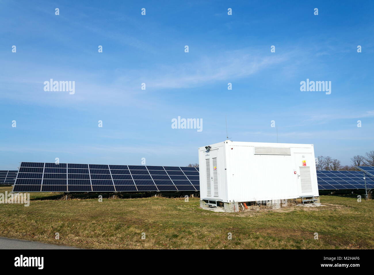 Distribution point at solar panels photovoltaics power station, energy ...