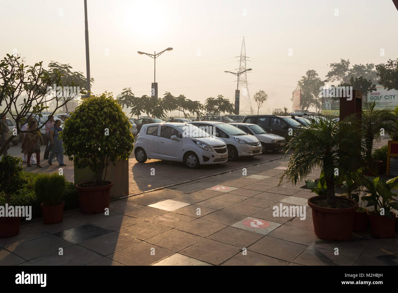 A number of cars parked in front of the Haldiram restaurant, part of ...