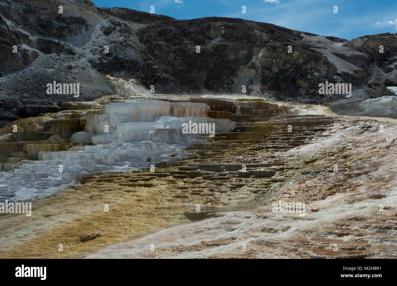 Hot mineral spring water cascades down numerous tiny terraces Stock ...