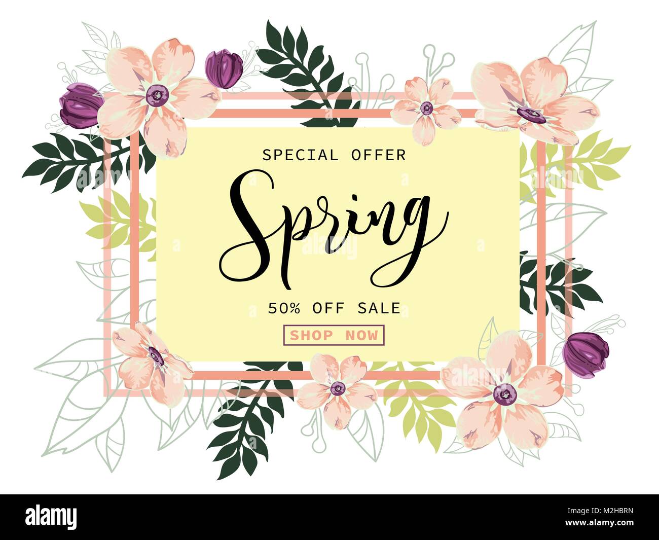 Spring sale background with beautiful ligth pink and purple flowers ...