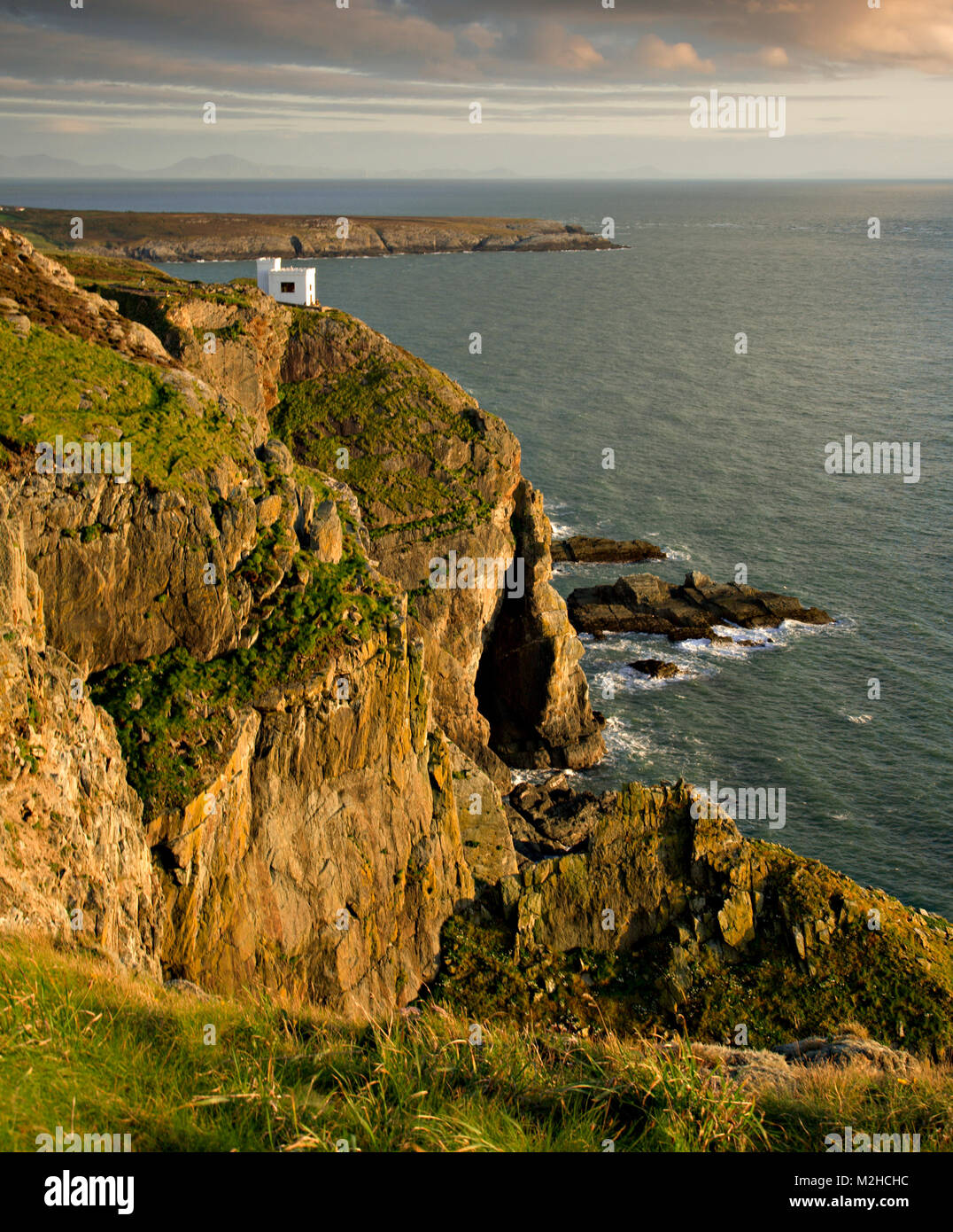 Elins Tower on the sea cliffs of Anglesey, Wales on a sunny afternoon ...