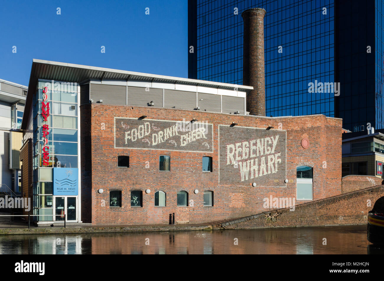 Old red brick warehouse building at Regency Wharf in Gas Street Basin ...